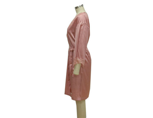 Pink Home Ladies Night Dresses Sleepwear Solid Satin Night Robe With Lace supplier