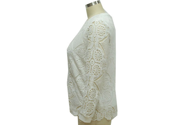 Fashionable Dressy Ladies Casual T Shirts White Long Sleeve Lace Top OEM Service supplier