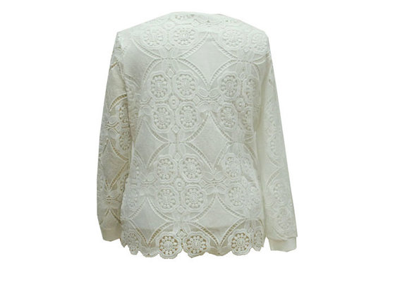 Fashionable Dressy Ladies Casual T Shirts White Long Sleeve Lace Top OEM Service supplier