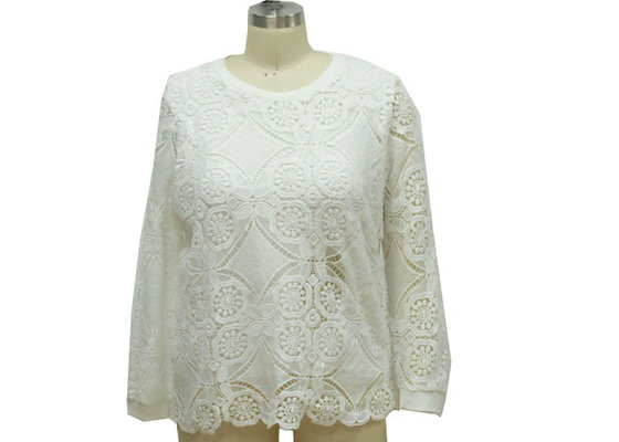Fashionable Dressy Ladies Casual T Shirts White Long Sleeve Lace Top OEM Service supplier