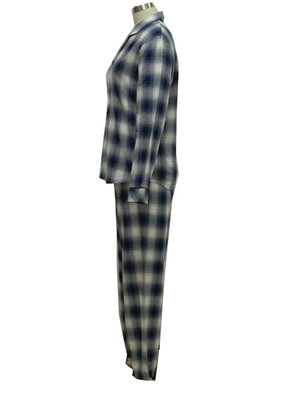 Shirt Collar Women'S Plaid Pajama Set , Women'S 2 Piece Loungewear Sets Rounded Edges supplier
