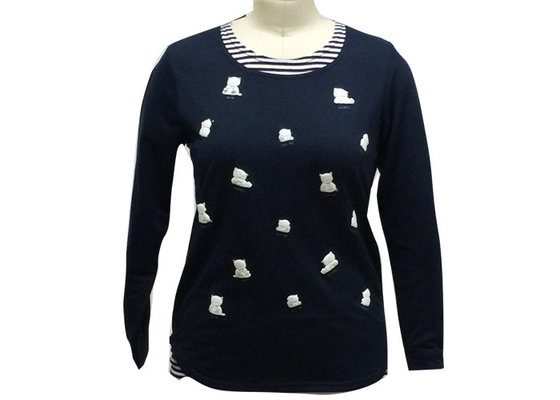 Yarn Dye Insert Layer Ladies Casual T Shirts Womens Fall Tops With Puff Print supplier
