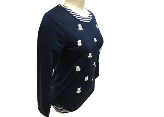 Yarn Dye Insert Layer Ladies Casual T Shirts Womens Fall Tops With Puff Print supplier