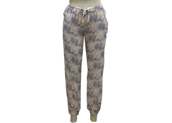 Fashion Ladies100% Viscose Elastane Trousers , Womens Beach Pants Flowers Printed supplier