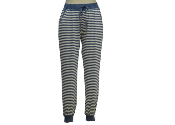 Womens High Waisted Cigarette Trousers , Blue And White Striped Pants Outfit supplier