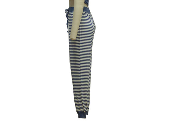 Womens High Waisted Cigarette Trousers , Blue And White Striped Pants Outfit supplier