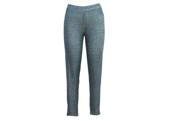 Knitted Ladies Casual Pants Fake Denim Dress Trousers Double Needle Stitch On Waist Band supplier