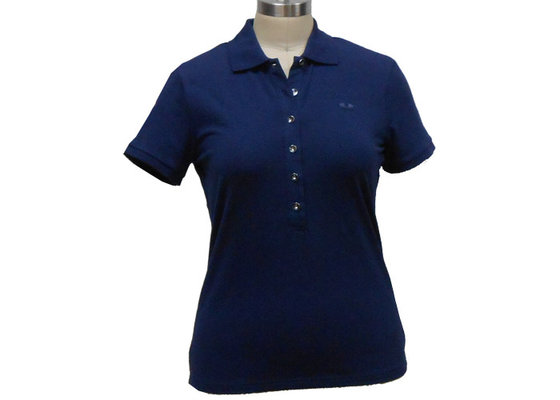 Solid Color Womens Uniform Polo Shirts , Women'S Short Sleeve Button Down Collar Shirts supplier