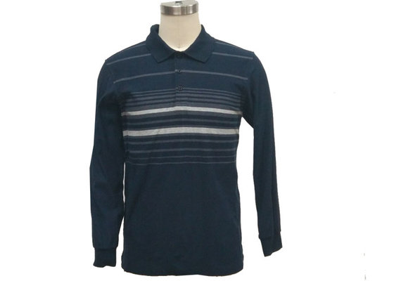 Soft Mens Pique Polo Shirts , Mens Long Sleeve Polo T Shirts With Flat Knit Collar supplier