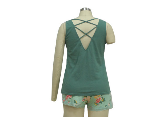 SleeveLess V Neck Ladies Loungewear Sets Jersey Womens Nightwear Sets supplier