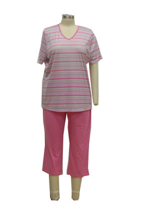 Fashion Ladies Pajama Sets Yarn Dyed Pink Striped Pyjamas Breathable supplier