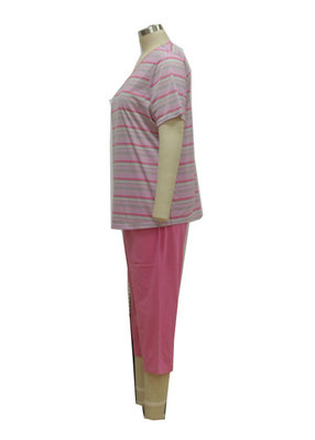 Fashion Ladies Pajama Sets Yarn Dyed Pink Striped Pyjamas Breathable supplier