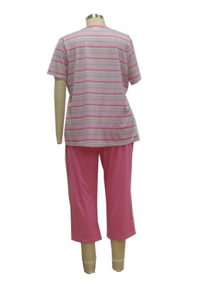 Fashion Ladies Pajama Sets Yarn Dyed Pink Striped Pyjamas Breathable supplier