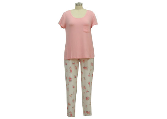 Fancy Ladies Summer Pyjamas , Women'S Cotton Knit Pajama Sets With Chest Pocket supplier