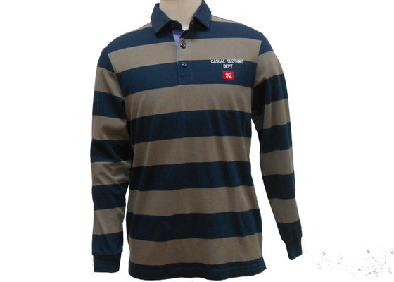 Colorful Mens Long Sleeve Striped Polo Shirts , 2 Piece Collar Mens Knitted Polo Tops supplier