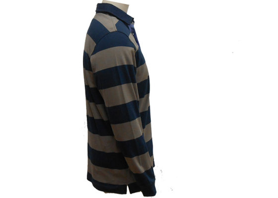Colorful Mens Long Sleeve Striped Polo Shirts , 2 Piece Collar Mens Knitted Polo Tops supplier