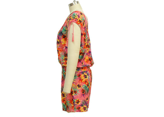 Satin Ladies Summer Jumpsuits , Loose Off The Shoulder Floral Jumpsuit Mesh Fabric supplier