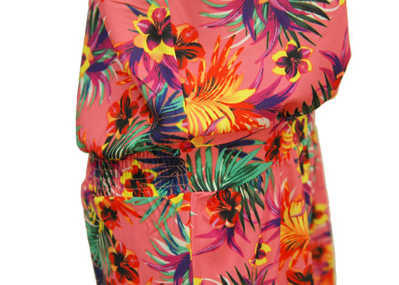 Satin Ladies Summer Jumpsuits , Loose Off The Shoulder Floral Jumpsuit Mesh Fabric supplier
