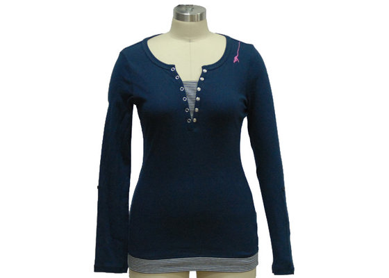 Ladies Two In One Shirt Turn Up Long Sleeve With Plastic Button Fashion Casual Wear supplier