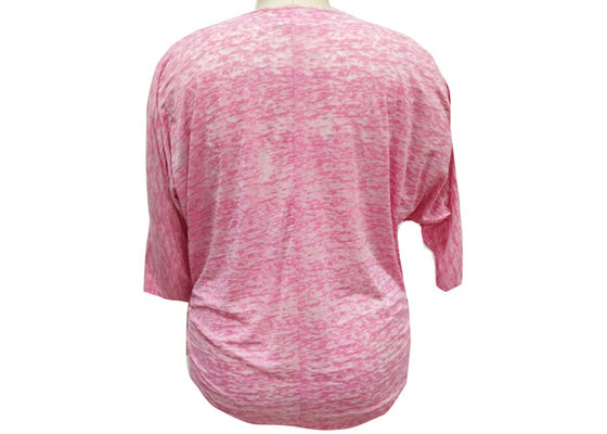 1/2 Length Batwing Sleeves Ladies Casual T Shirt Half Zipper V Neck Snow Mélange Fabric supplier
