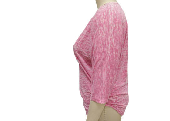 1/2 Length Batwing Sleeves Ladies Casual T Shirt Half Zipper V Neck Snow Mélange Fabric supplier