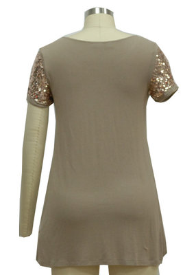 Women's Soft Viscose  1/2 Sleeves Shirt Round-Necline With Paillette Embroider At Sleeve supplier