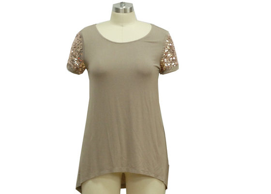 Women's Soft Viscose  1/2 Sleeves Shirt Round-Necline With Paillette Embroider At Sleeve supplier