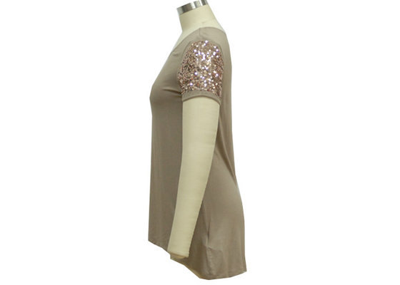 Women's Soft Viscose  1/2 Sleeves Shirt Round-Necline With Paillette Embroider At Sleeve supplier