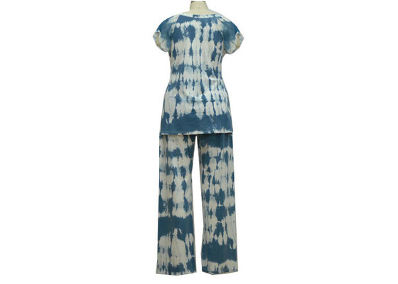 Two Piece Ladies Pajama Sets Nightwear Short Tops & Long Pants Tie Dye Effect Printing supplier