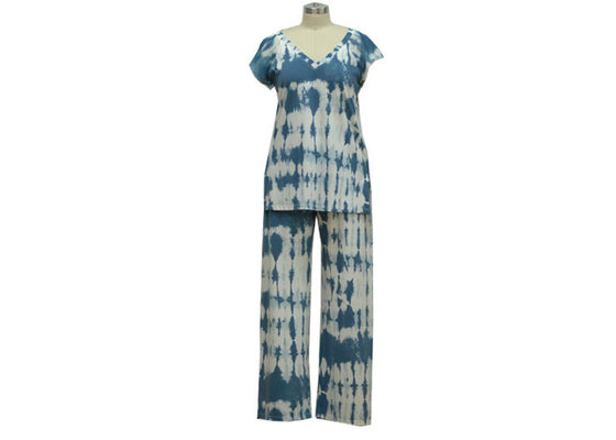 Two Piece Ladies Pajama Sets Nightwear Short Tops & Long Pants Tie Dye Effect Printing supplier