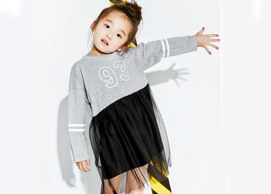 Latest Kids Girls Clothes Number Printing Mesh Stitching Girls Winter Dresses supplier