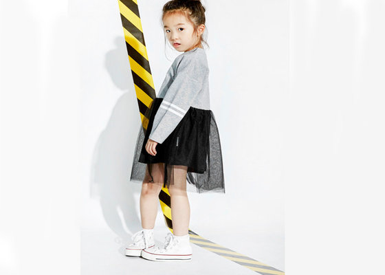 Latest Kids Girls Clothes Number Printing Mesh Stitching Girls Winter Dresses supplier