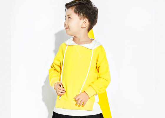 Yellow Fake Two Pieces Boys Fall Sweaters , Cute Little Boy Clothes With Hood supplier