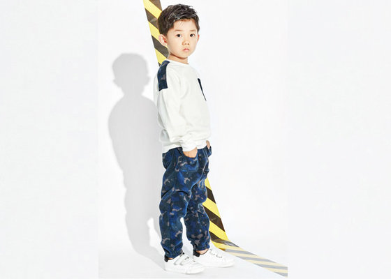White Top Boys Party Clothes , 100 Polyester Boys Sweat Suits Pant And Shirt supplier