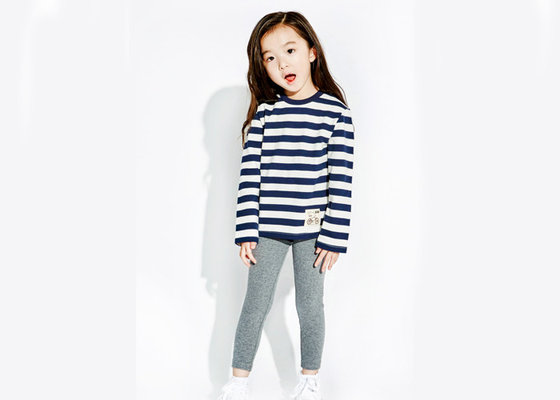 Grey White Stripe Kids Girls Clothes Girls Loungewear Set + Cotton Elastic Melange supplier