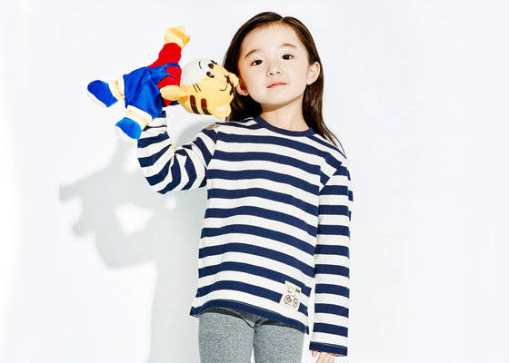 Grey White Stripe Kids Girls Clothes Girls Loungewear Set + Cotton Elastic Melange supplier
