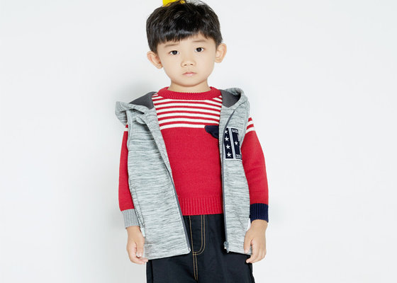 100% Cotton Boys Baseball Jacket  , Zippered Boys Sleeveless Hoodie With Two Pocket supplier