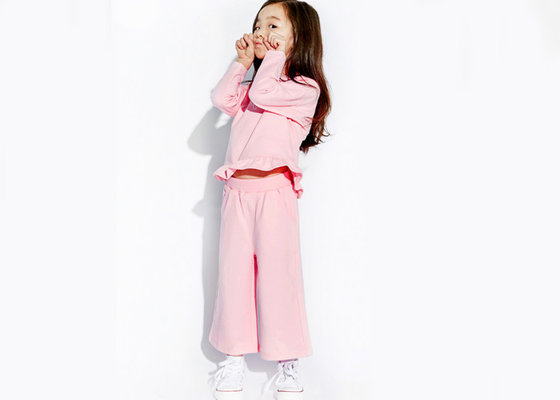 Pretty Cotton Little Girls Sleepwear Set , Girls Sweat Suits Petal Shaped Hem supplier