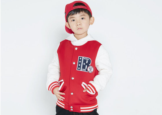 Comfortable Kids Boys Clothes Children'S Baseball Jackets Patched EMB Contrast Rib Cuffs supplier