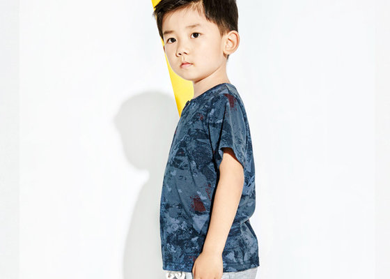 Simple V Neck Boys Short Sleeve T Shirts , Boys Summer Clothes Reactive Printing supplier
