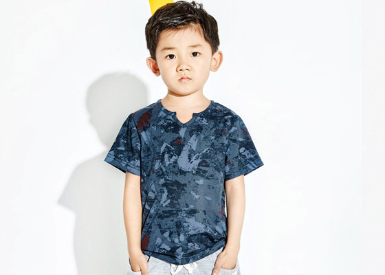 Simple V Neck Boys Short Sleeve T Shirts , Boys Summer Clothes Reactive Printing supplier
