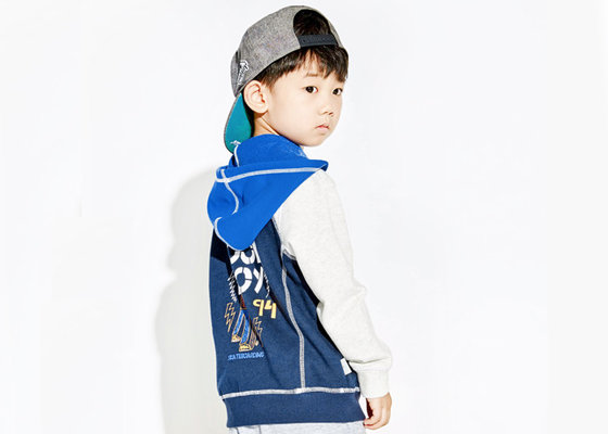 Contrast Color Terry Kids Boys Clothes Full Open Navy Blue Hoodie OEM Service supplier