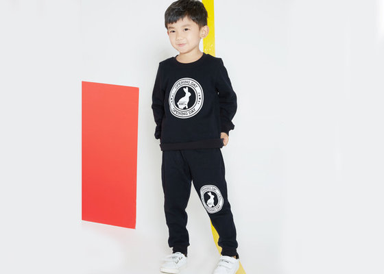 Black Kids Boys Clothes Boys Crew Neck Sweater And Long Pant Big Rubber Printing supplier