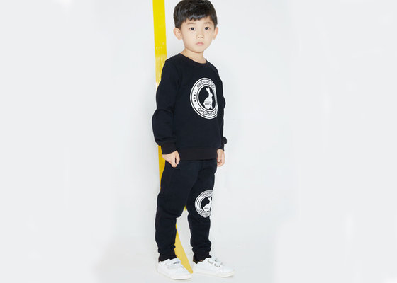 Black Kids Boys Clothes Boys Crew Neck Sweater And Long Pant Big Rubber Printing supplier