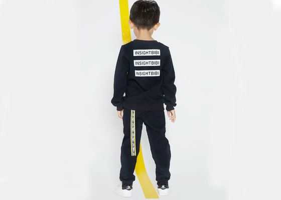 Black Kids Boys Clothes Boys Crew Neck Sweater And Long Pant Big Rubber Printing supplier