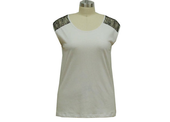 Contract Color Ladies Tank Tops Crew Neck Casual Shirt Lace Shoulder supplier