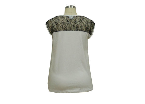 Contract Color Ladies Tank Tops Crew Neck Casual Shirt Lace Shoulder supplier