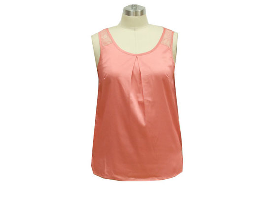 U Neck Satin Tank Top Plus Size , Strappy Camisole Tops Back Collar With Triangle Lace supplier