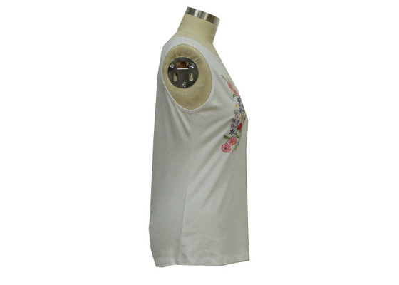 Cotton Jersey Embroidery Ladies Tank Tops Crew Neck Camisole OEM / ODM supplier