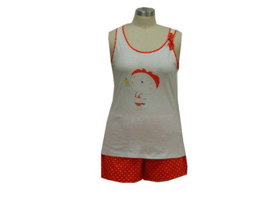 100% Cotton Ladies Loungewear Sets Cartoon Printing Sleeveless Top + Allover Print Shorts supplier
